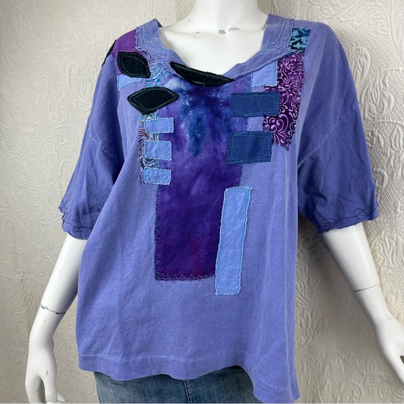 Vintage | Tops | Vintage Elizabeth Purple All Cotton Patchwork Tshirt | Poshmark